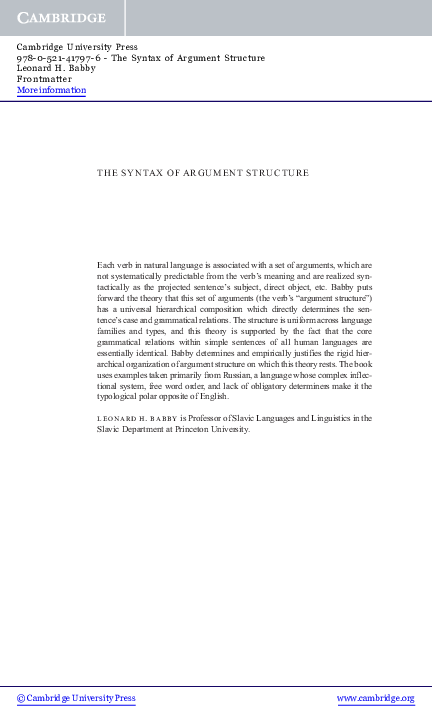 (PDF) The Syntax of Argument Structure