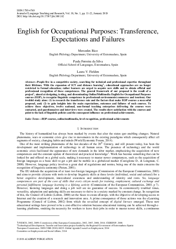 (PDF) English for Occupational Purposes