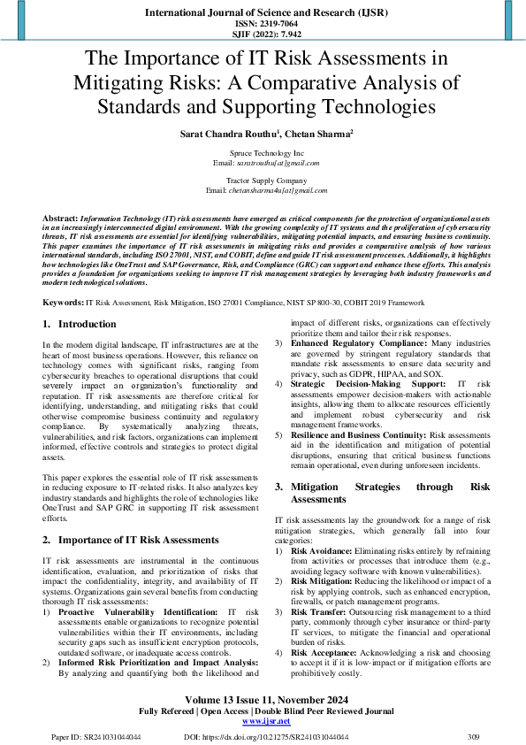 (PDF) The Importance of IT Risk Assessments in Mitigating Risks: A ...