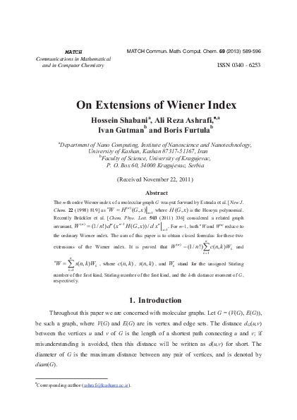 (PDF) On extensions of Wiener index