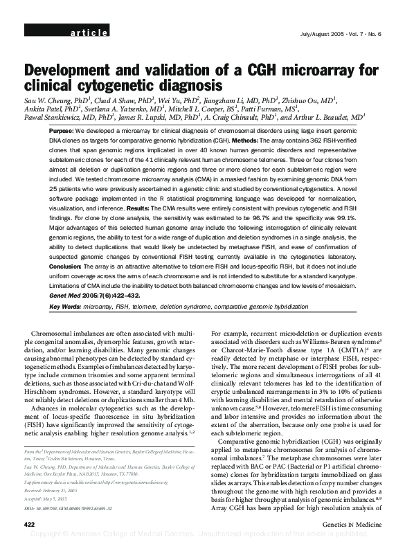 (PDF) Development and validation of a CGH microarray for clinical ...