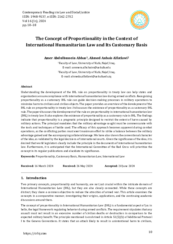 (PDF) The Concept of Proportionality in the Context of International ...