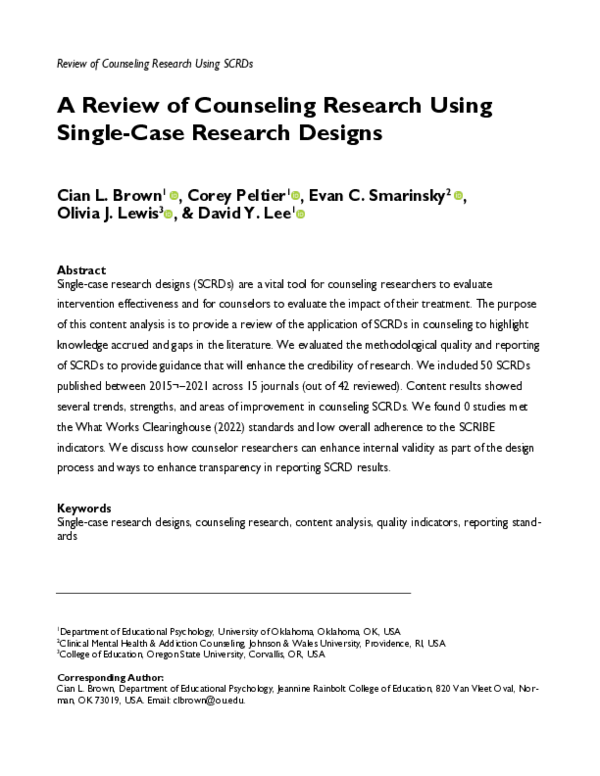 (PDF) A Review of Counseling Research Using Single-Case Research Designs