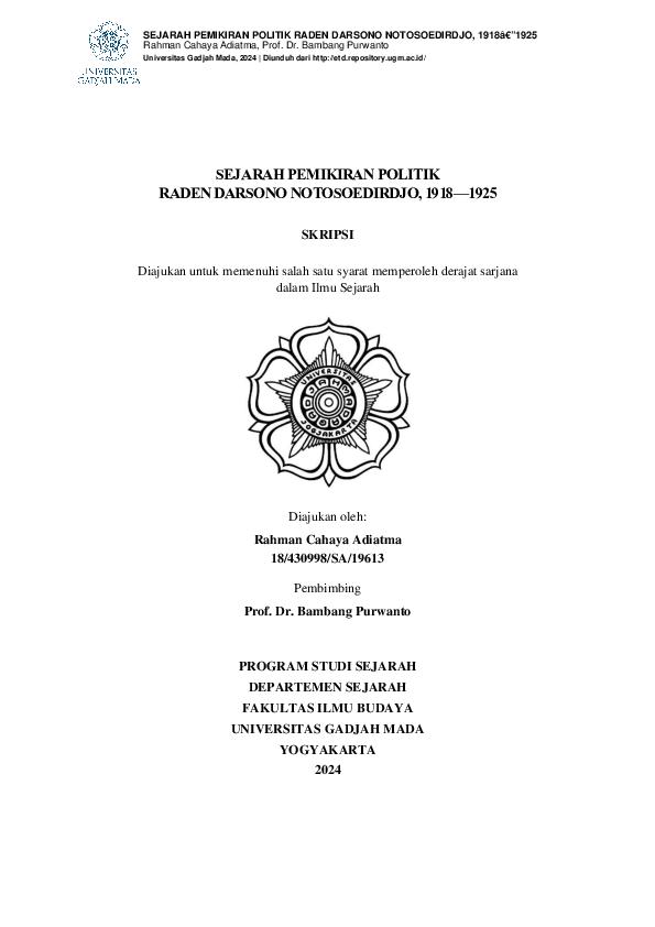 (PDF) Sejarah Pemikiran Politik Raden Darsono Notosoedirdjo, 1918—1925