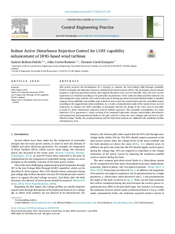 (PDF) Robust Active Disturbance Rejection Control for LVRT capability enhancement of DFIG-based ...