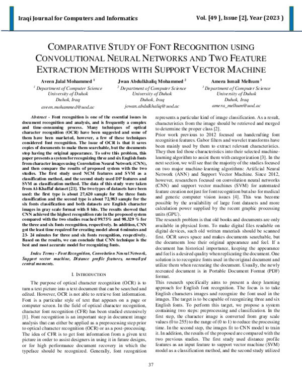 (PDF) Comparative Study of Font Recognition Using Convolutional Neural Networks and Two Feature ...