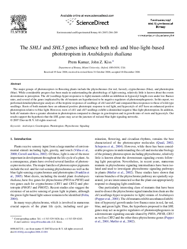 (PDF) The SHL1 and SHL5 genes influence both red- and blue-light-based ...
