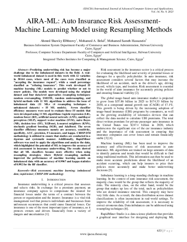 (PDF) AIRA-ML: Auto Insurance Risk Assessment-Machine Learning Model using Resampling Methods