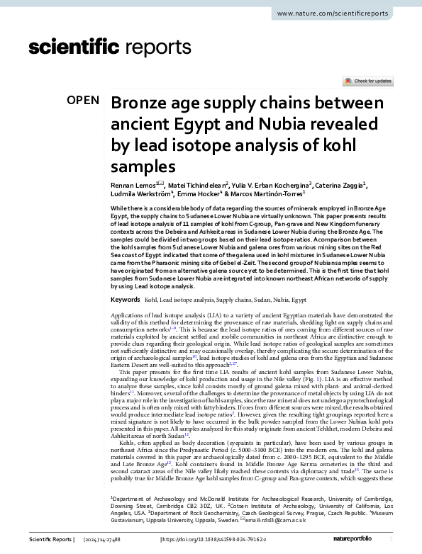 (PDF) Bronze age supply chains between ancient Egypt and Nubia revealed ...