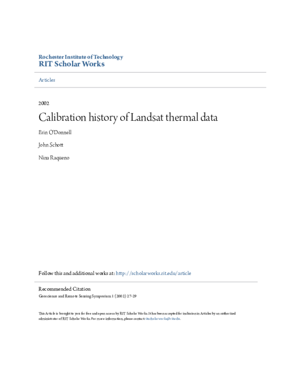 (PDF) Calibration history of Landsat thermal data
