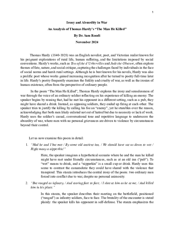 (PDF) "The Man He Killed" by Thomas Hardy