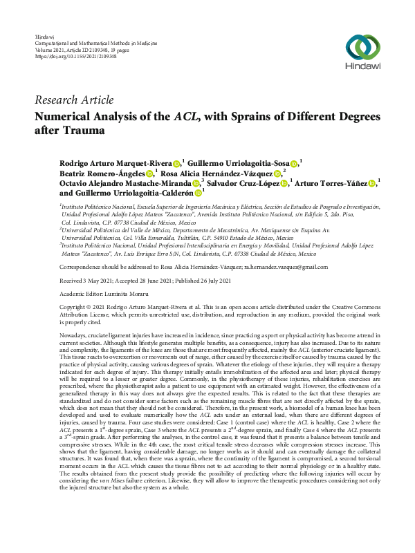 (PDF) Numerical Analysis of the ACL, with Sprains of Different Degrees ...