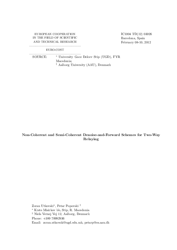 (PDF) Non-Coherent and Semi-Coherent Denoise-and-Forward Schemes for Two-Way Relaying