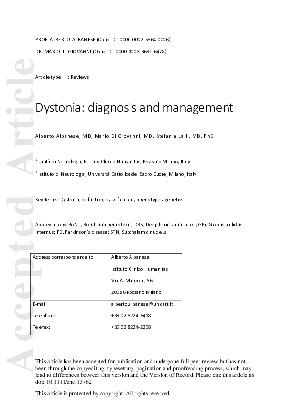 (PDF) Dystonia: diagnosis and management