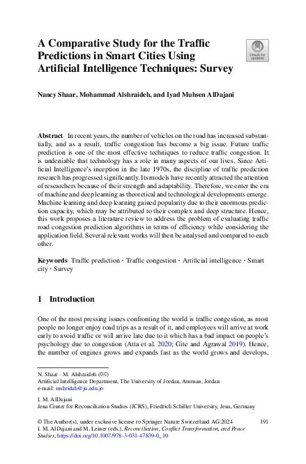 (PDF) A Comparative Study for the Traffic Predictions in Smart Cities Using AI