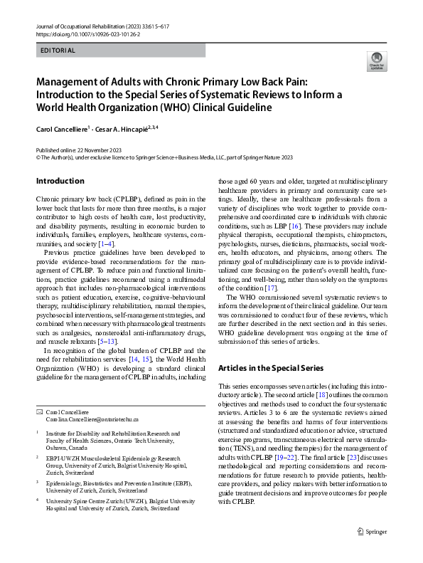 (PDF) Management of Adults with Chronic Primary Low Back Pain ...