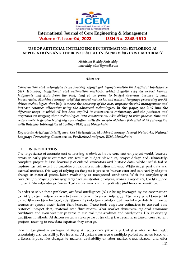 (PDF) USE OF ARTIFICIAL INTELLIGENCE IN ESTIMATING EXPLORING AI APPLICATIONS AND THEIR POTENTIAL ...
