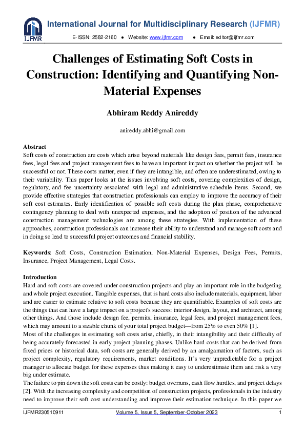 (PDF) Challenges of Estimating Soft Costs in Construction: Identifying ...