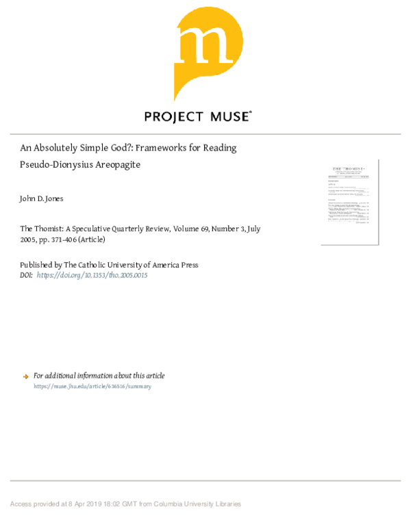 (PDF) An Absolutely Simple God?: Frameworks for Reading Pseudo ...