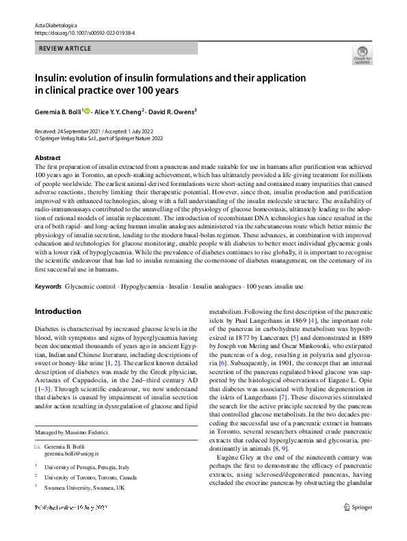 (PDF) Insulin: evolution of insulin formulations and their application ...