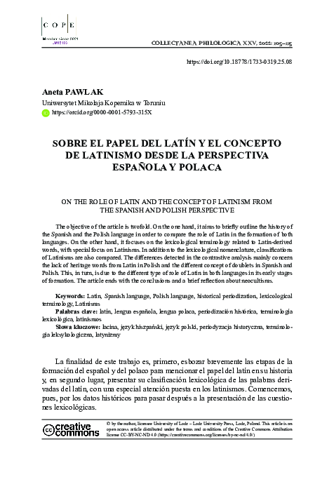 (PDF) Sobre el papel del latín y el concepto de latinismo desde la ...
