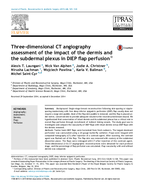(PDF) Three-dimensional CT angiography assessment of the impact of the ...