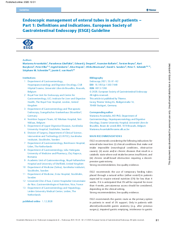 (PDF) Endoscopic management of enteral tubes in adult patients – Part 1 ...