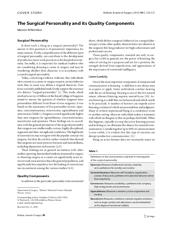 (PDF) The Surgical Personality and its Quality Components