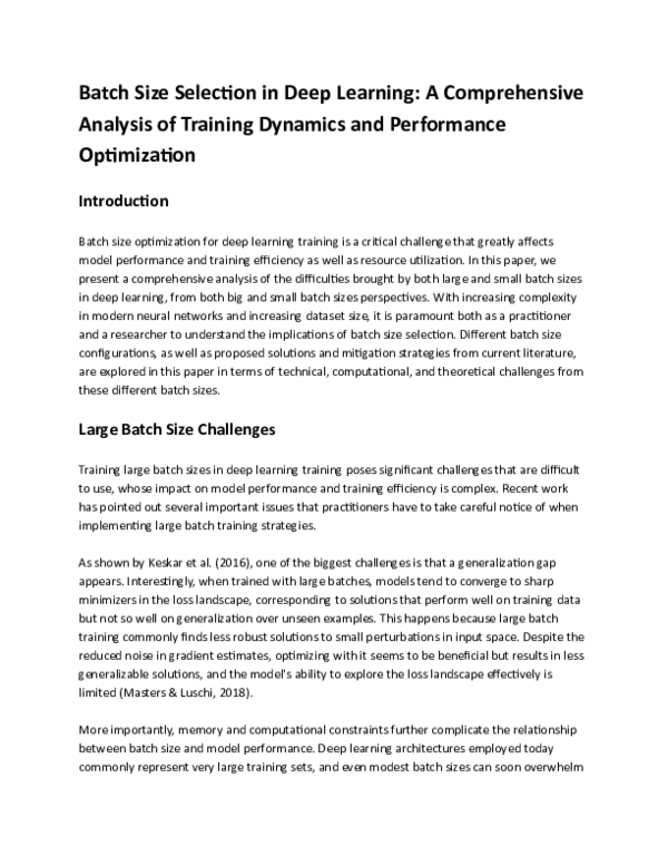 (PDF) Batch Size Selection in Deep Learning: A Comprehensive Analysis of Training Dynamics and ...