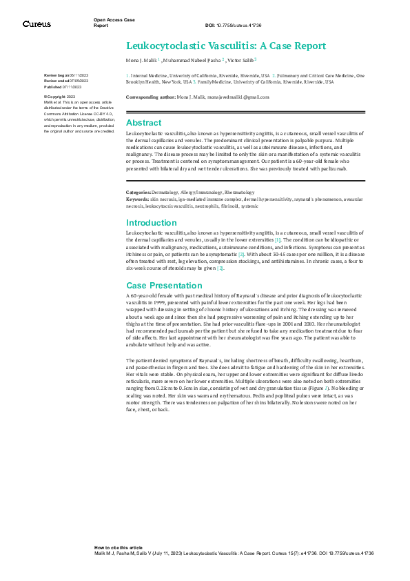 (PDF) Leukocytoclastic Vasculitis: A Case Report