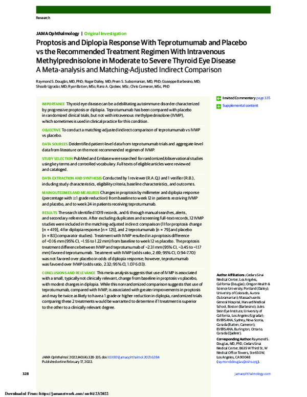 (PDF) Proptosis and Diplopia Response With Teprotumumab and Placebo vs ...