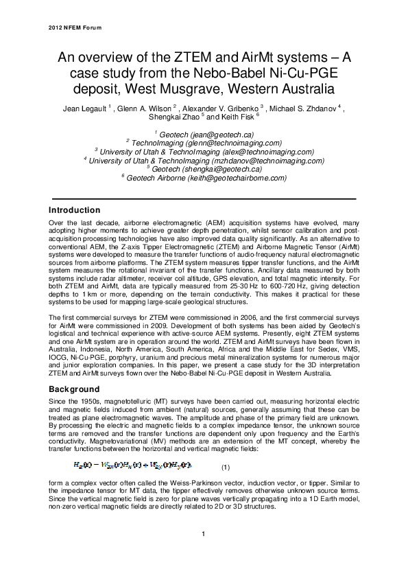 (PDF) An overview of the ZTEM and AirMt systems - A case study from the ...