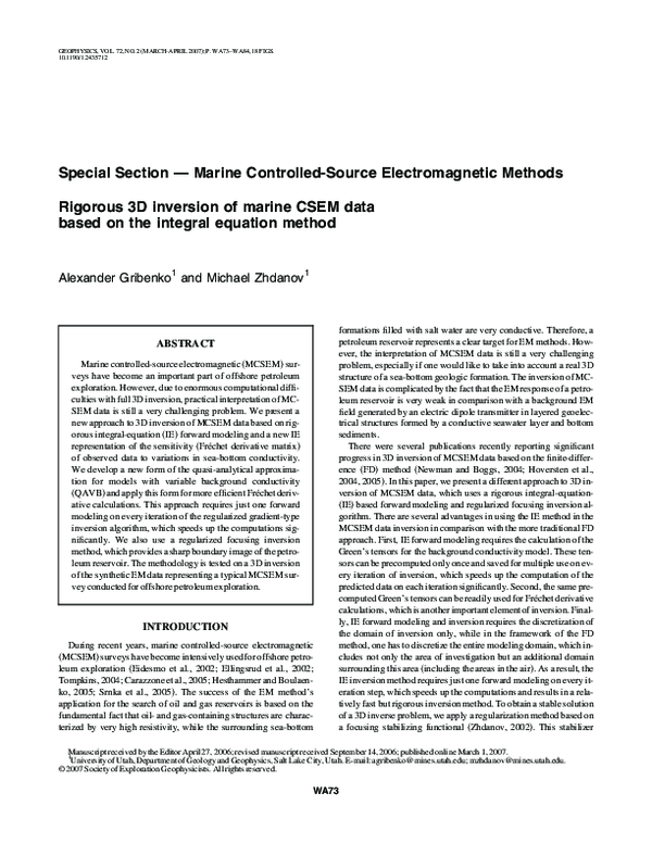 (PDF) Special Section — Marine Controlled-Source Electromagnetic ...