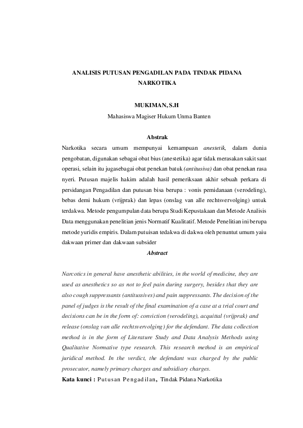 (PDF) ANALISIS PUTUSAN PENGADILAN PADA TINDAK PIDANA NARKOTIKA