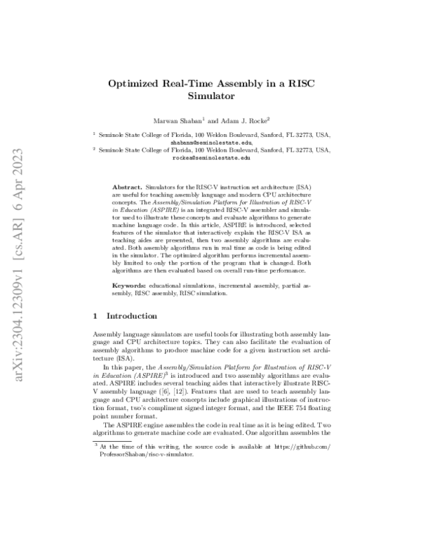 (PDF) Optimized Real-Time Assembly in a RISC Simulator