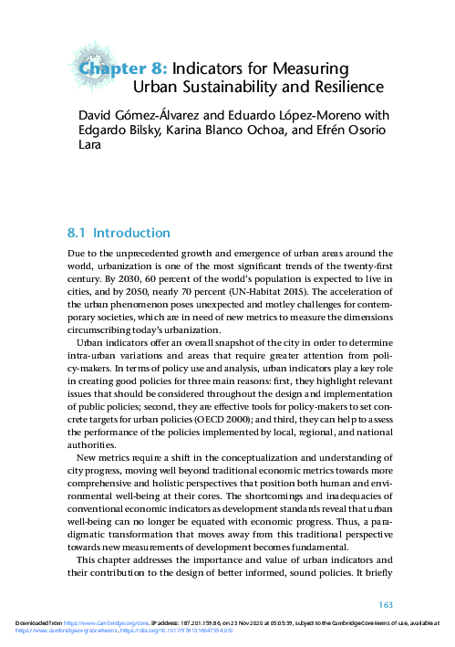 (PDF) Indicators for Measuring Urban Sustainability and Resilience