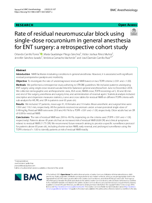 (PDF) Rate of residual neuromuscular block using single-dose rocuronium in general anesthesia ...