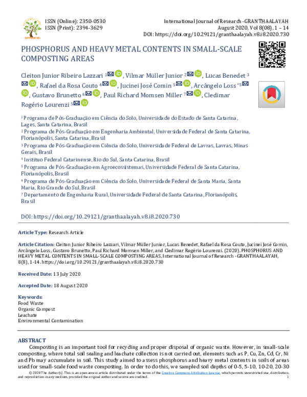 (PDF) Phosphorus and Heavy Metal Contents in Small-Scale Composting Areas