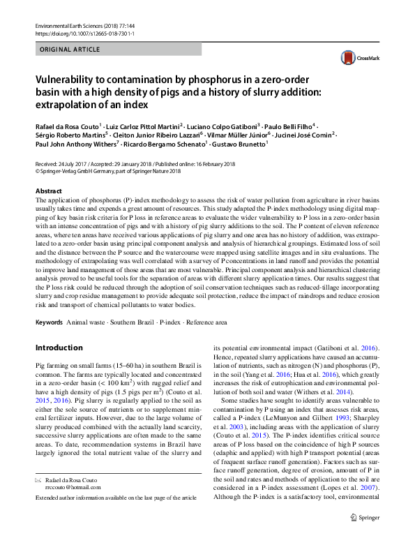 (PDF) Vulnerability to contamination by phosphorus in a zero-order ...