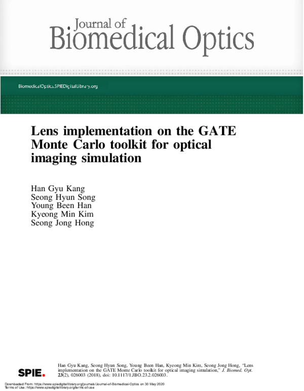 (PDF) Lens implementation on the GATE Monte Carlo toolkit for optical ...