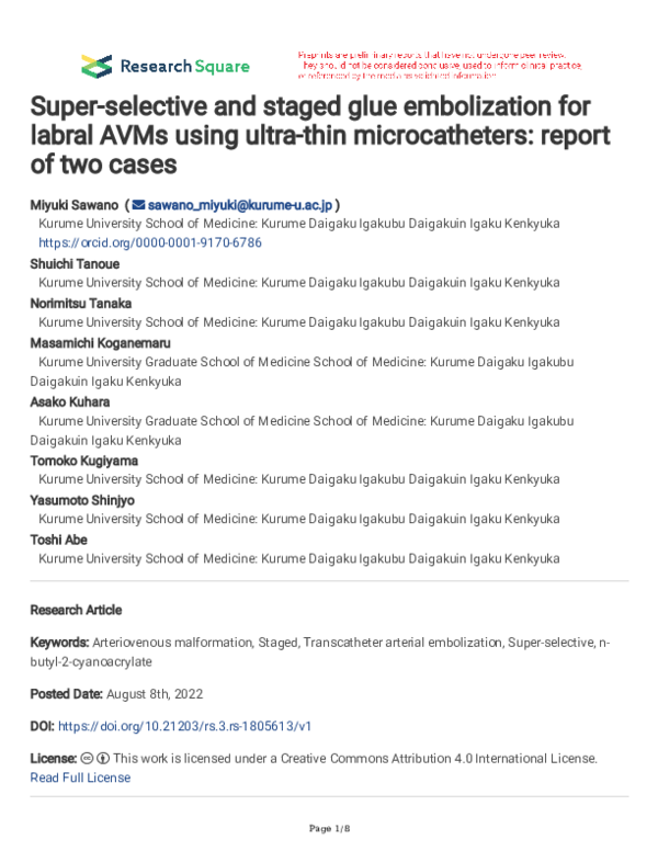 (PDF) Super-selective and staged glue embolization for labral AVMs ...