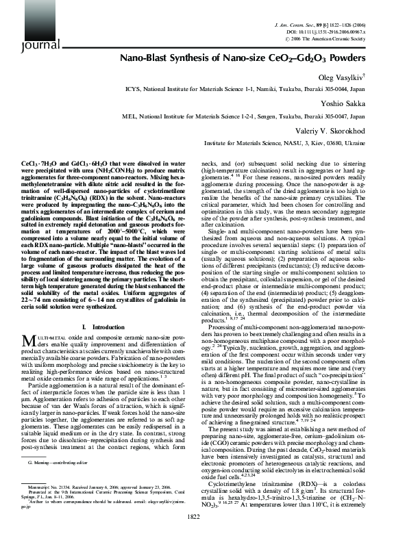 (PDF) Nano-Blast Synthesis of Nano-size CeO2-Gd2O3 Powders