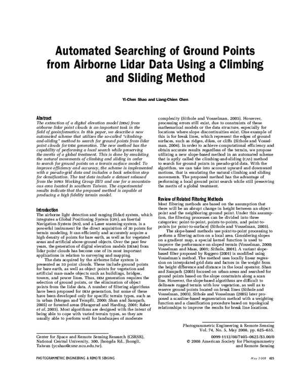 (PDF) Automated Searching of Ground Points from Airborne Lidar Data Using a Climbing and Sliding ...