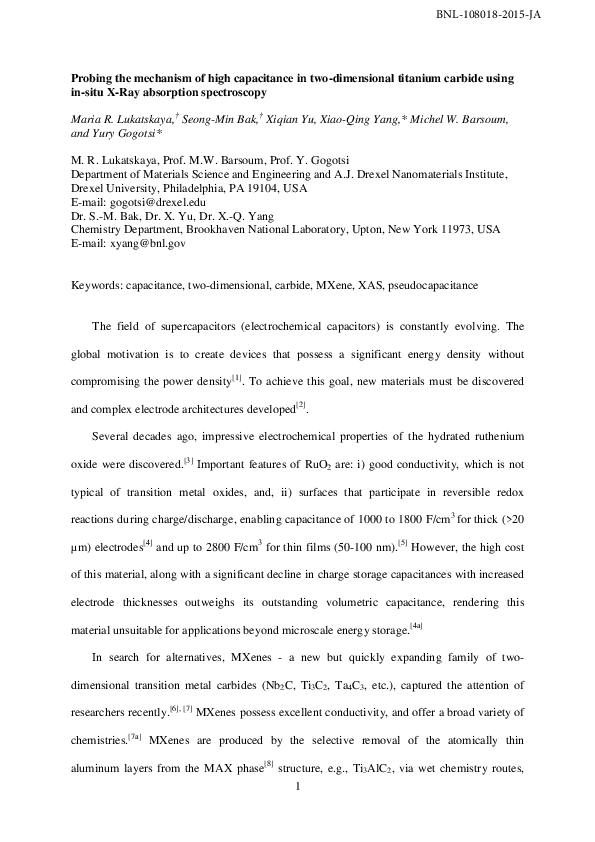 (PDF) Probing the Mechanism of High Capacitance in 2D Titanium Carbide ...