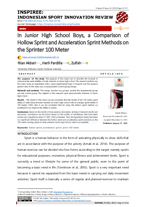 (PDF) In Junior High School Boys, a Comparison Of Hollow Sprint and ...