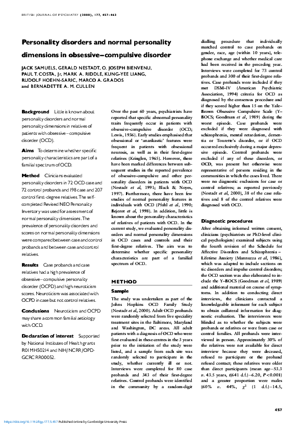 (PDF) Personality disorders and normal personality dimensions in ...