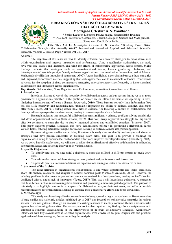 (PDF) BREAKING DOWN SILOS: COLLABORATIVE STRATEGIES THAT ACTUALLY WORK