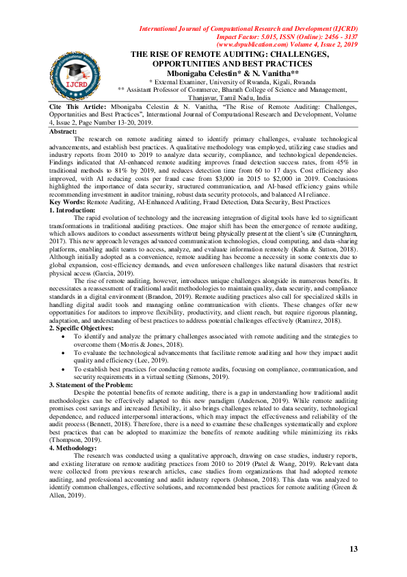(PDF) THE RISE OF REMOTE AUDITING: CHALLENGES, OPPORTUNITIES AND BEST ...