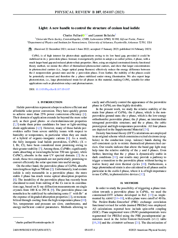 (PDF) Light: A new handle to control the structure of cesium lead iodide