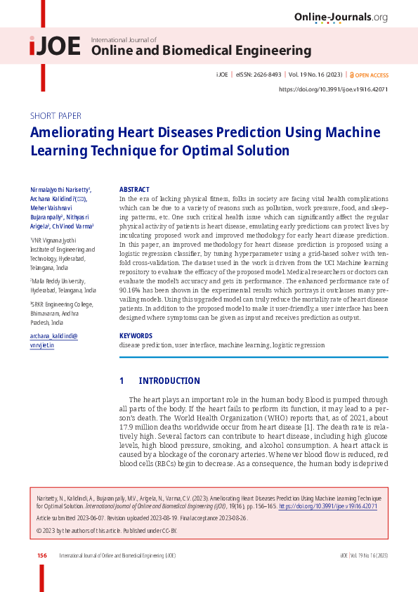 (PDF) Ameliorating Heart Diseases Prediction using Machine Learning ...